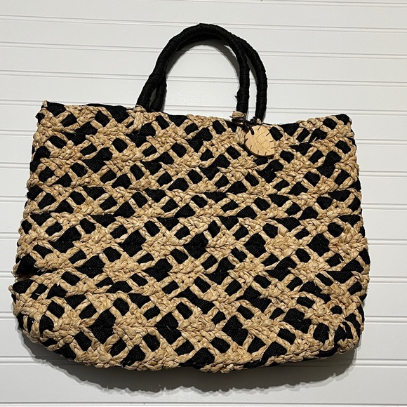 Magid | Bags | Magid Cayman Tan Raffia And Black Ribbon Woven Tote ...